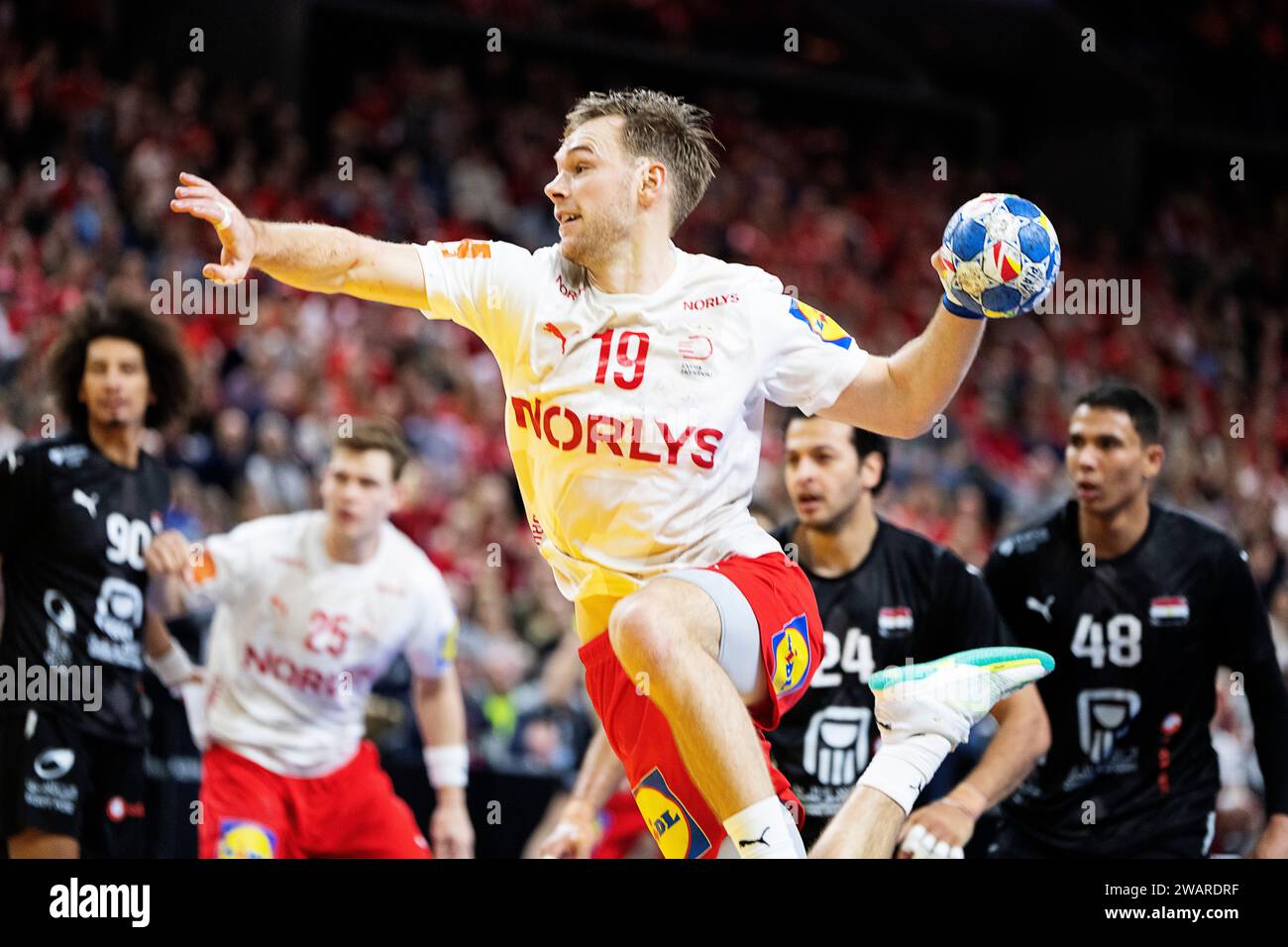 Denmark's Mathias Gidsel. The men's handball match in the training tournament Norlys Golden ...
