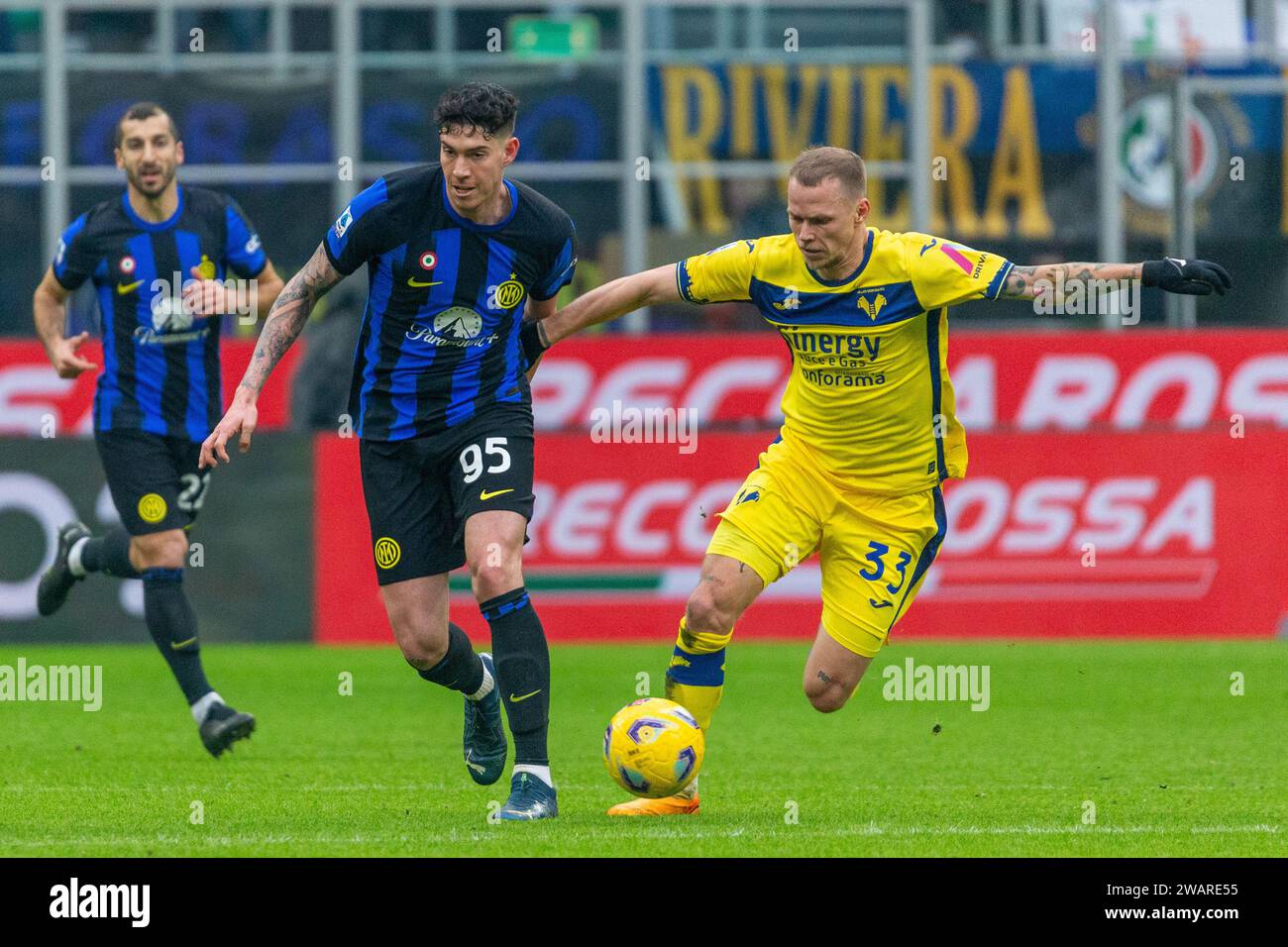 Milan, Italy - January 6 2024 - Inter-Verona serie A - bastoni ...