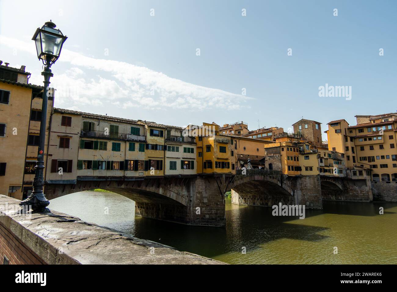 Florence, Italy, July 25, 2023. Ponte Vecchio is a shopping arcade and ...