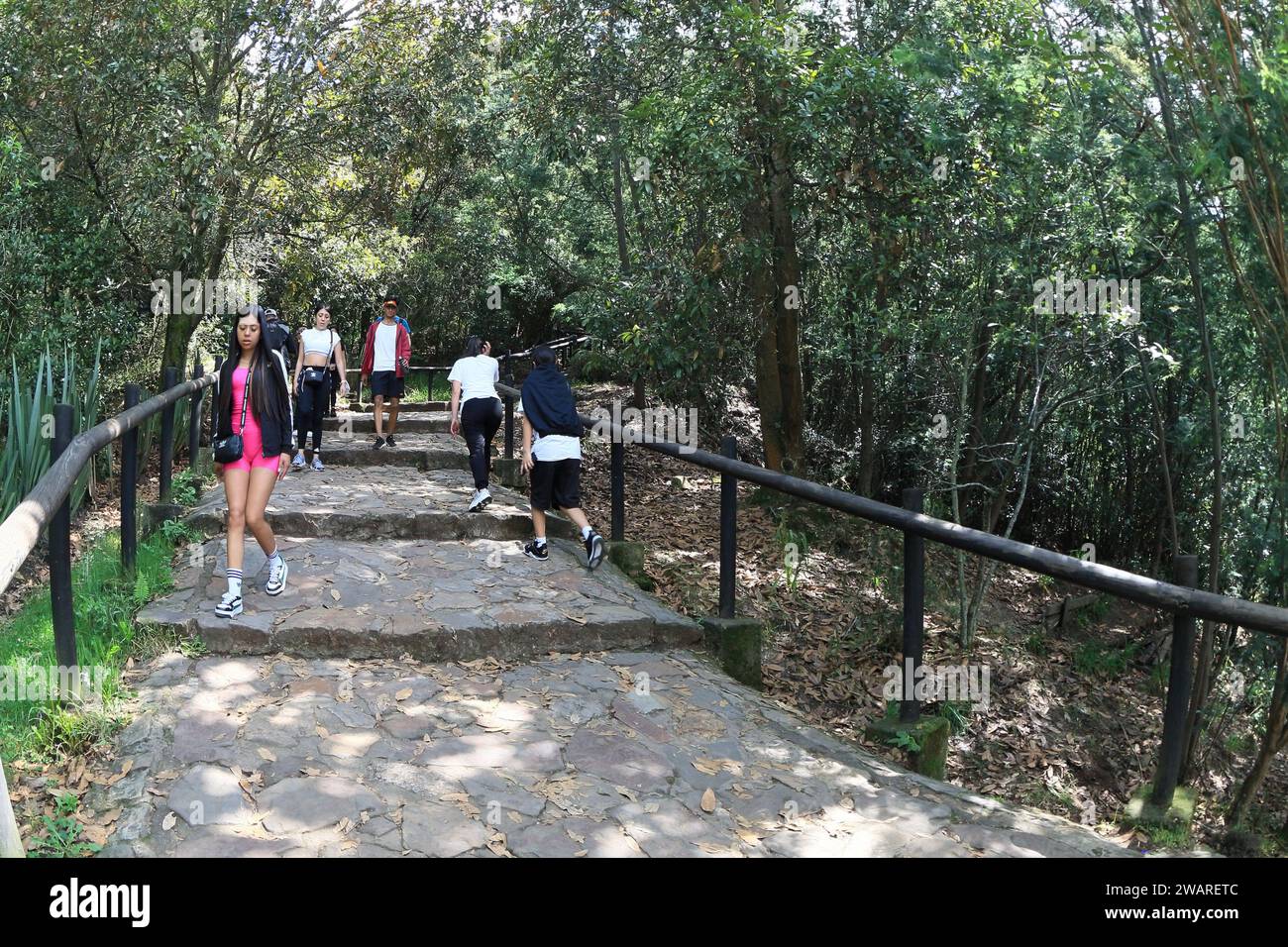 BOGOTA-COLOMBIA. 03-01-2024. Tourist climb the Monserrat hill in Bogota ...
