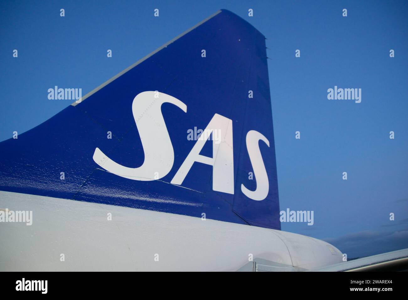 COPENHAGEN, DENMARK - NOV 24, 2018: View of the blue SAS Scandinavian ...