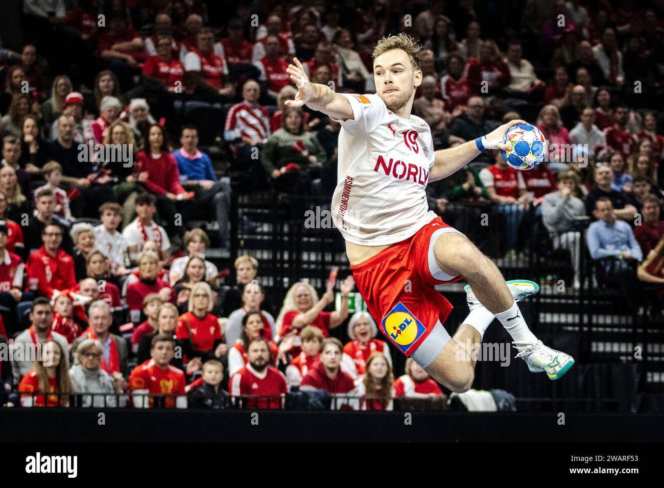 Denmark's Mathias Gidsel. The men's handball match in the training ...