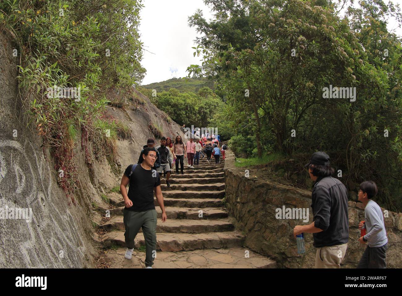 BOGOTA-COLOMBIA. 03-01-2024. Tourist climb the Monserrat hill in Bogota ...
