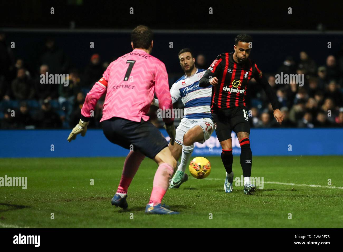 London, UK. 06th Jan, 2024. Justin Kluivert of Bournemouth scores to ...