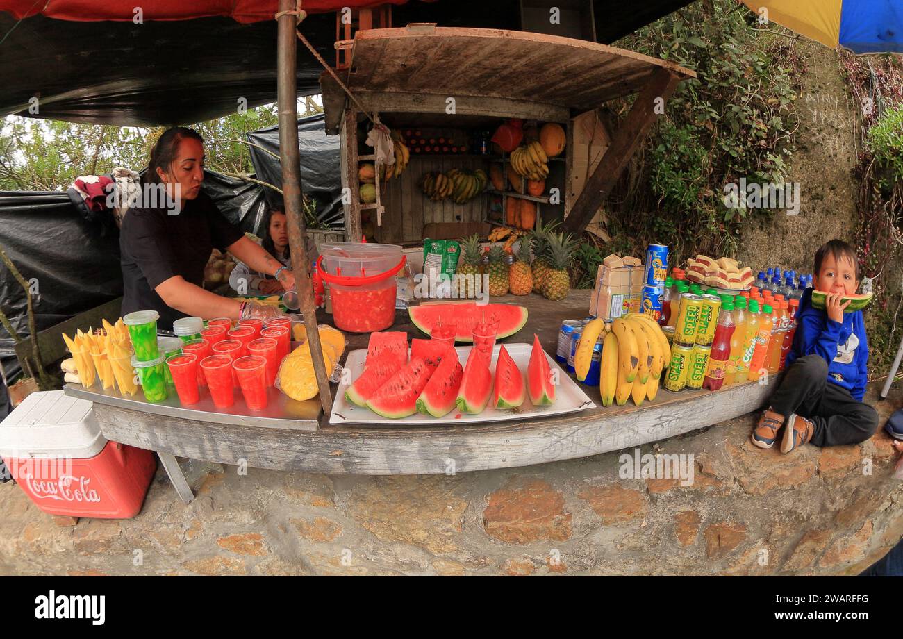 BOGOTA-COLOMBIA. 03-01-2024. Tourist climb the Monserrat hill in Bogota ...