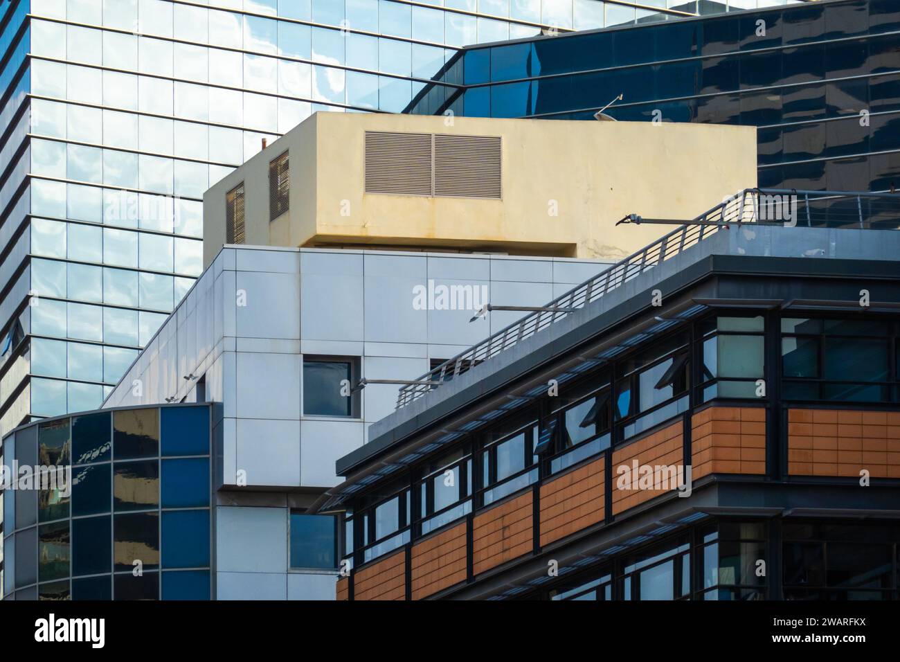 Contrasting architectural styles in urban landscape with a mix of ...