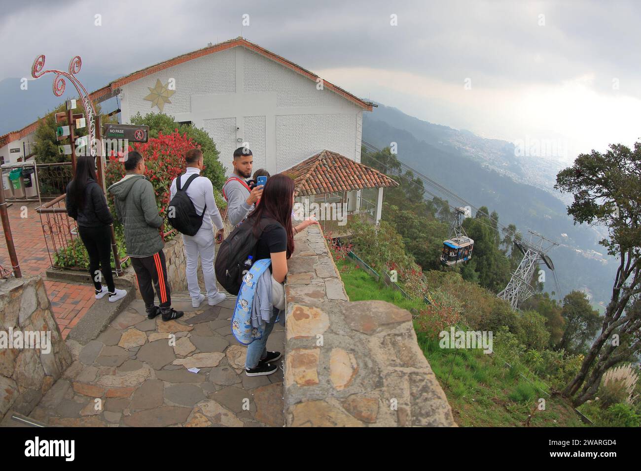BOGOTA-COLOMBIA. 03-01-2024. Tourist climb the Monserrat hill in Bogota ...
