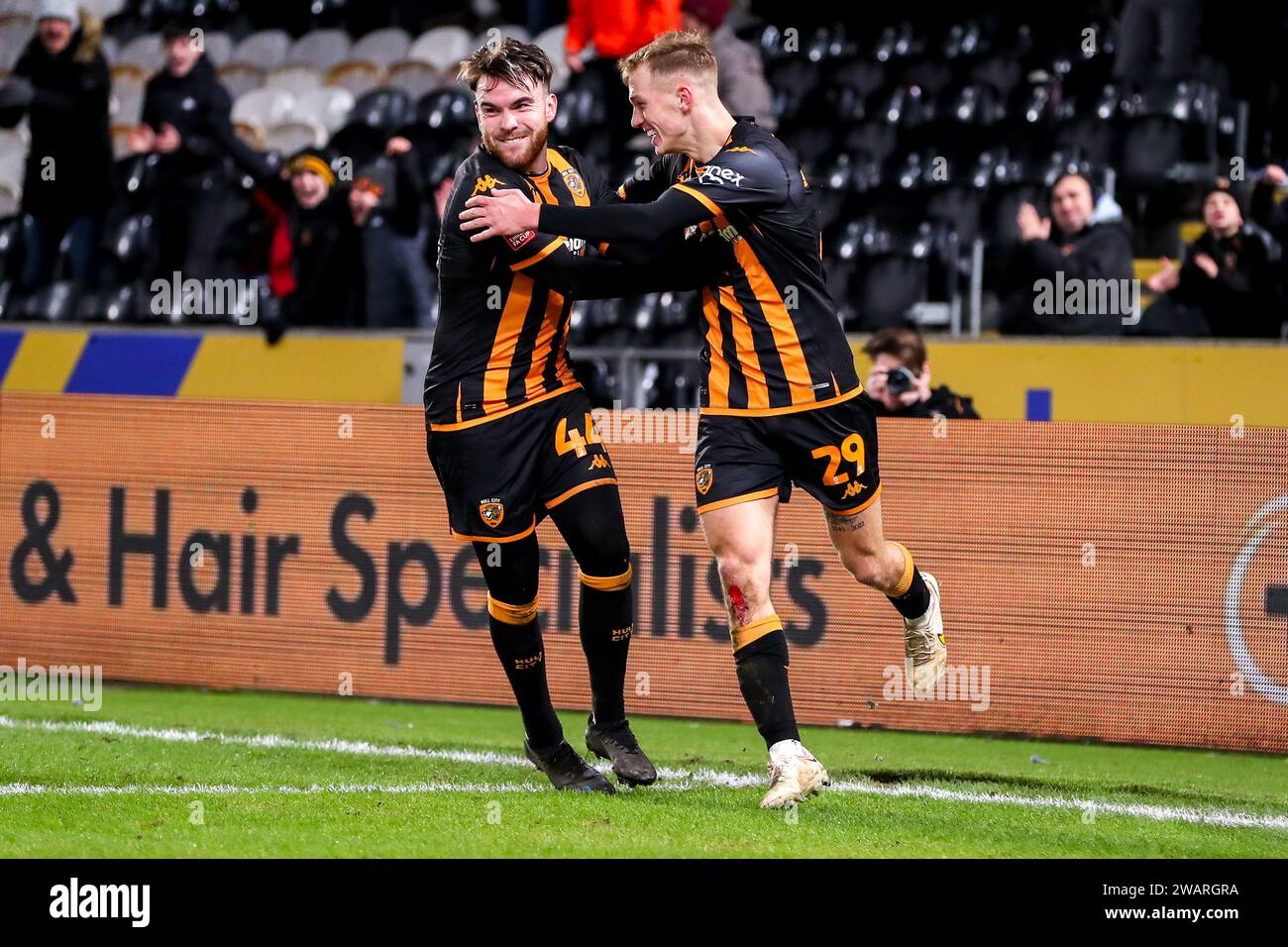Matty Jacob of Hull City celebrates his goal with Aaron Connolly of ...