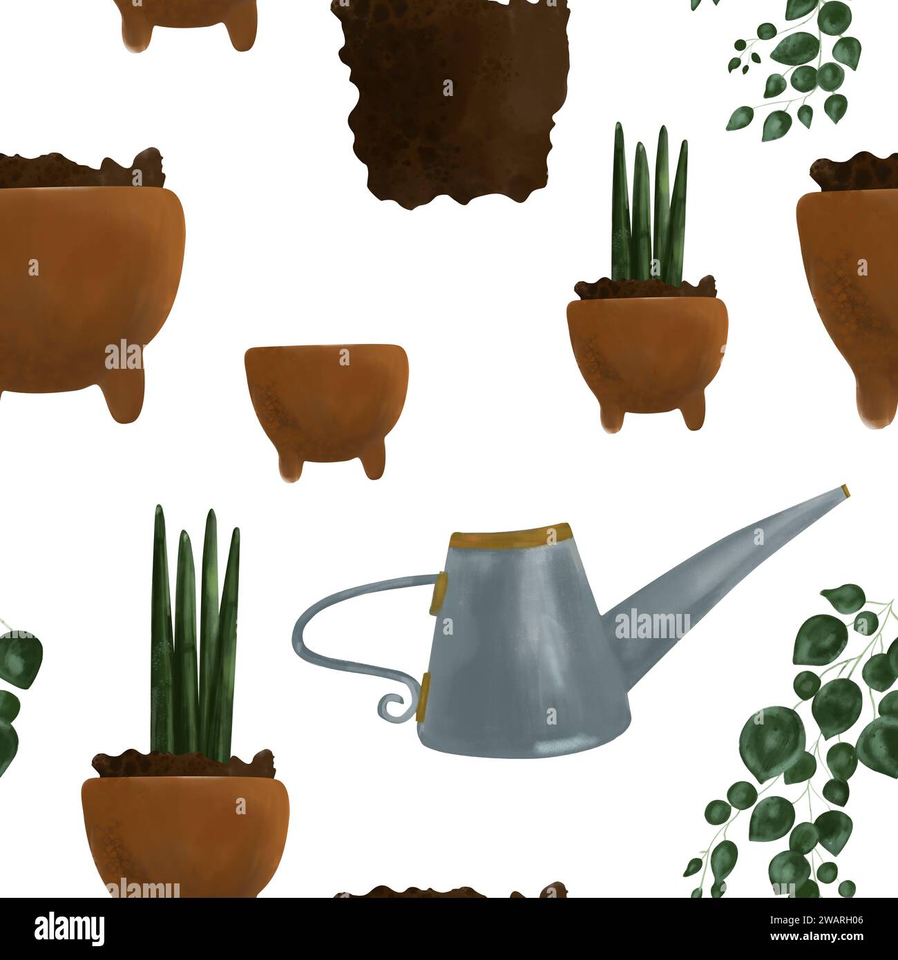 Watercolor seamless pattern with succulents, floral botanical ...