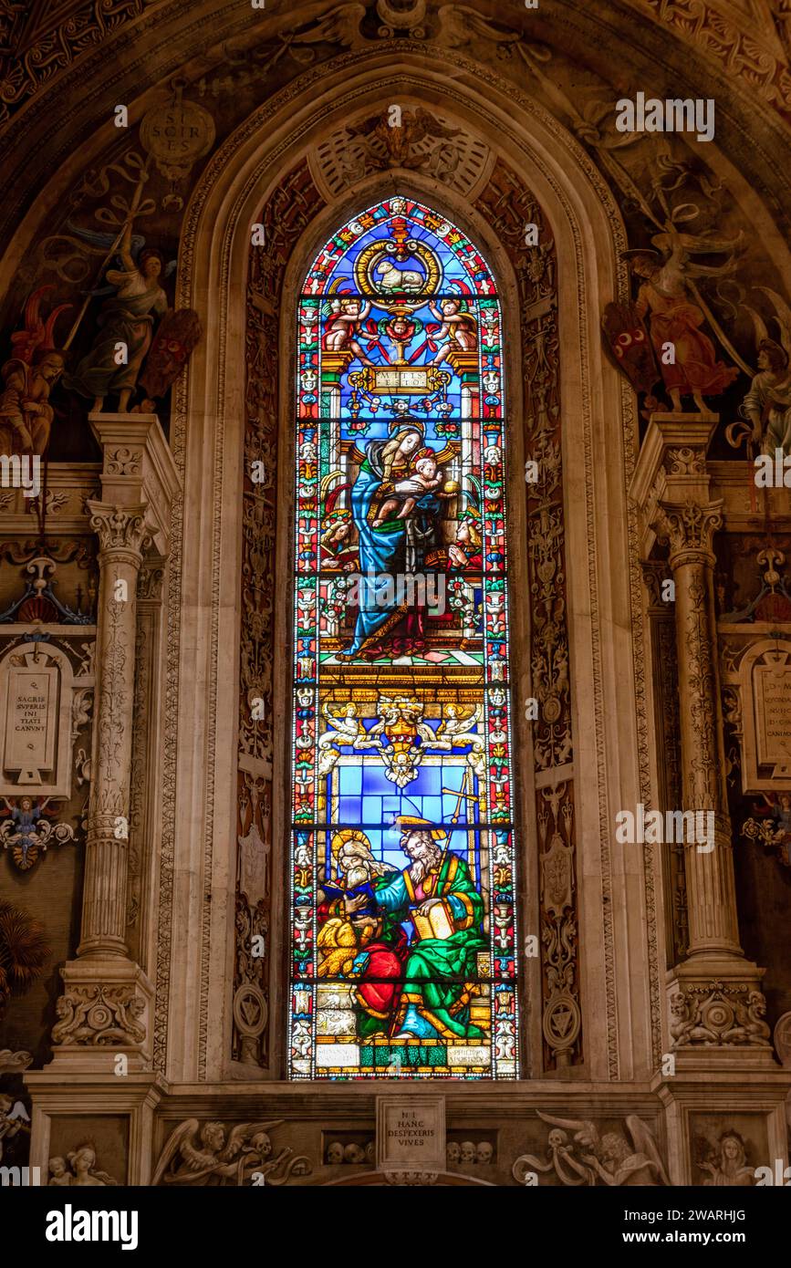 FLORENCE, ITALY - SEPTEMBER 21, 2023 - Colorful stained glass window in ...