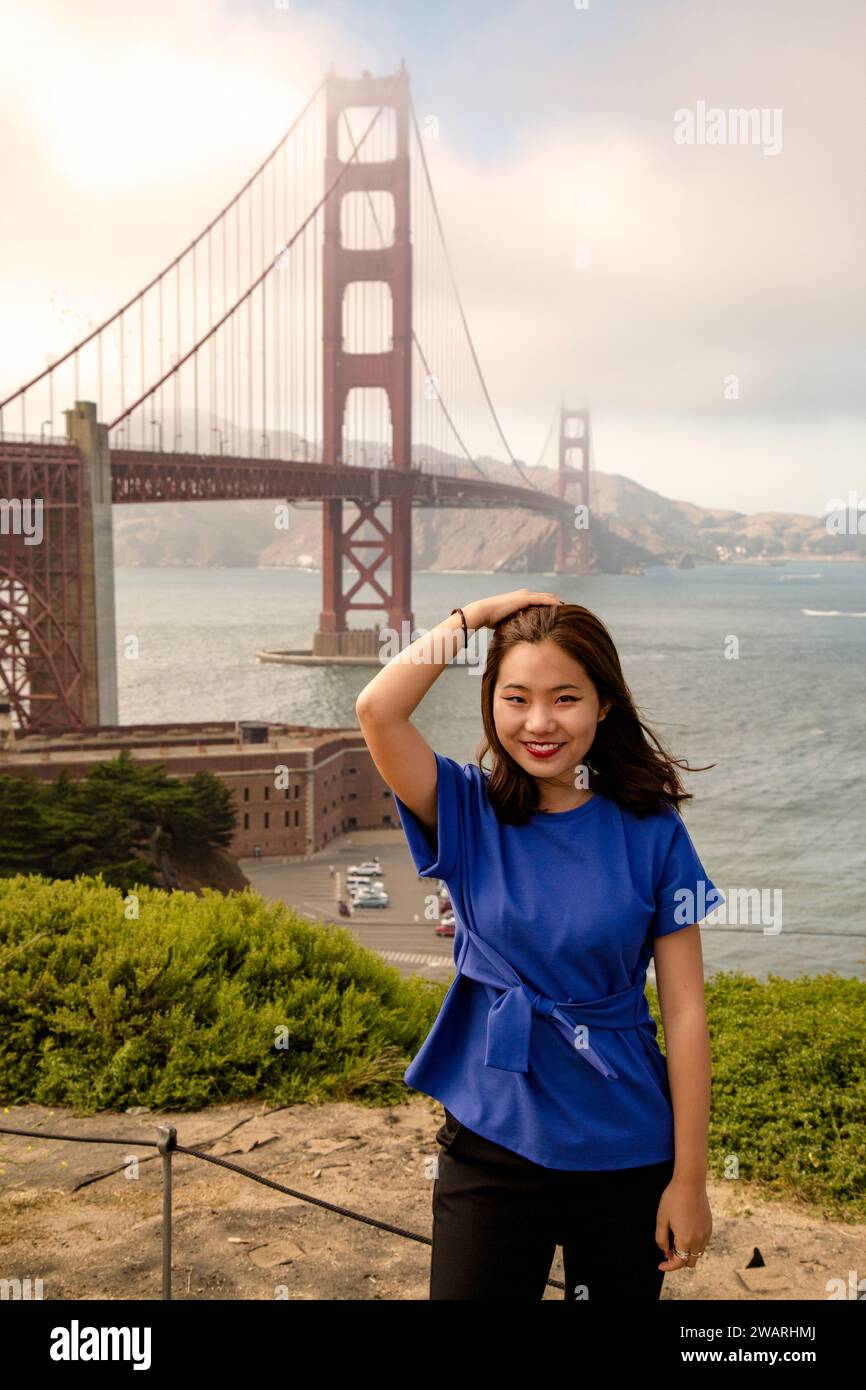 Chinese Teen Girl Tourist Standing in Front of Fort Point Golden Gate ...