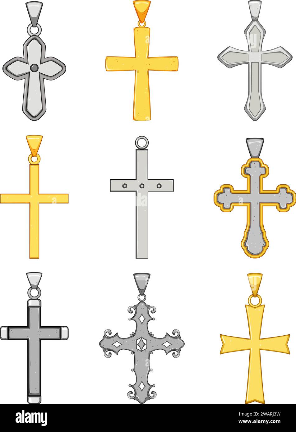 cross christian set cartoon vector illustration Stock Vector Image ...