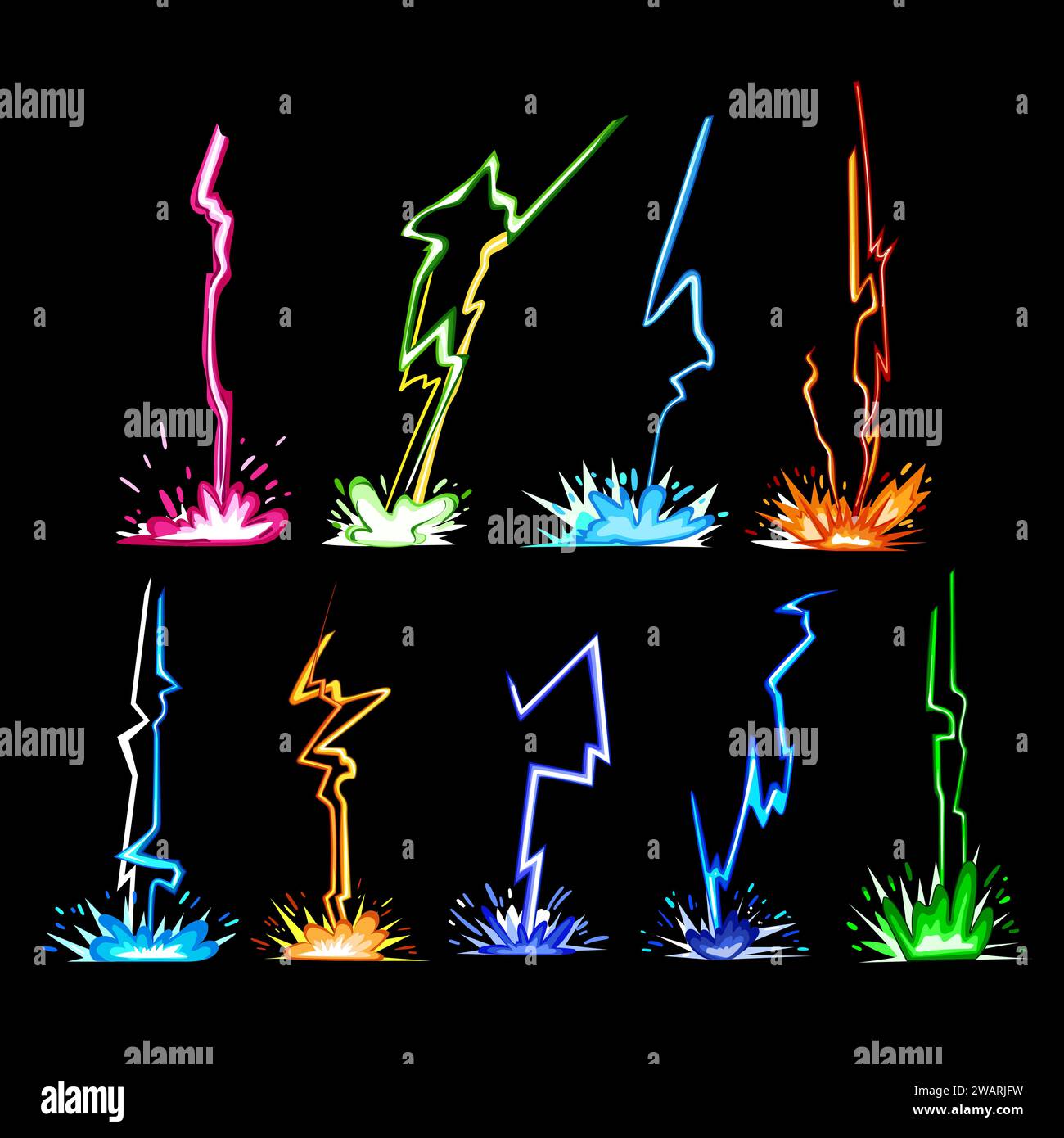 lightning effect set cartoon vector illustration Stock Vector Image ...