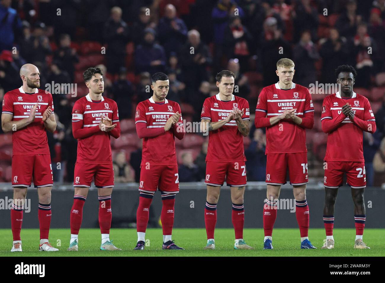 Middlesbrough, UK. 06th Jan, 2024. Middlesbrough players hold a minutes ...