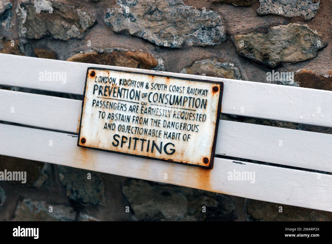 Prevention of Consumption sign, fixed to a bench in Waddington ...