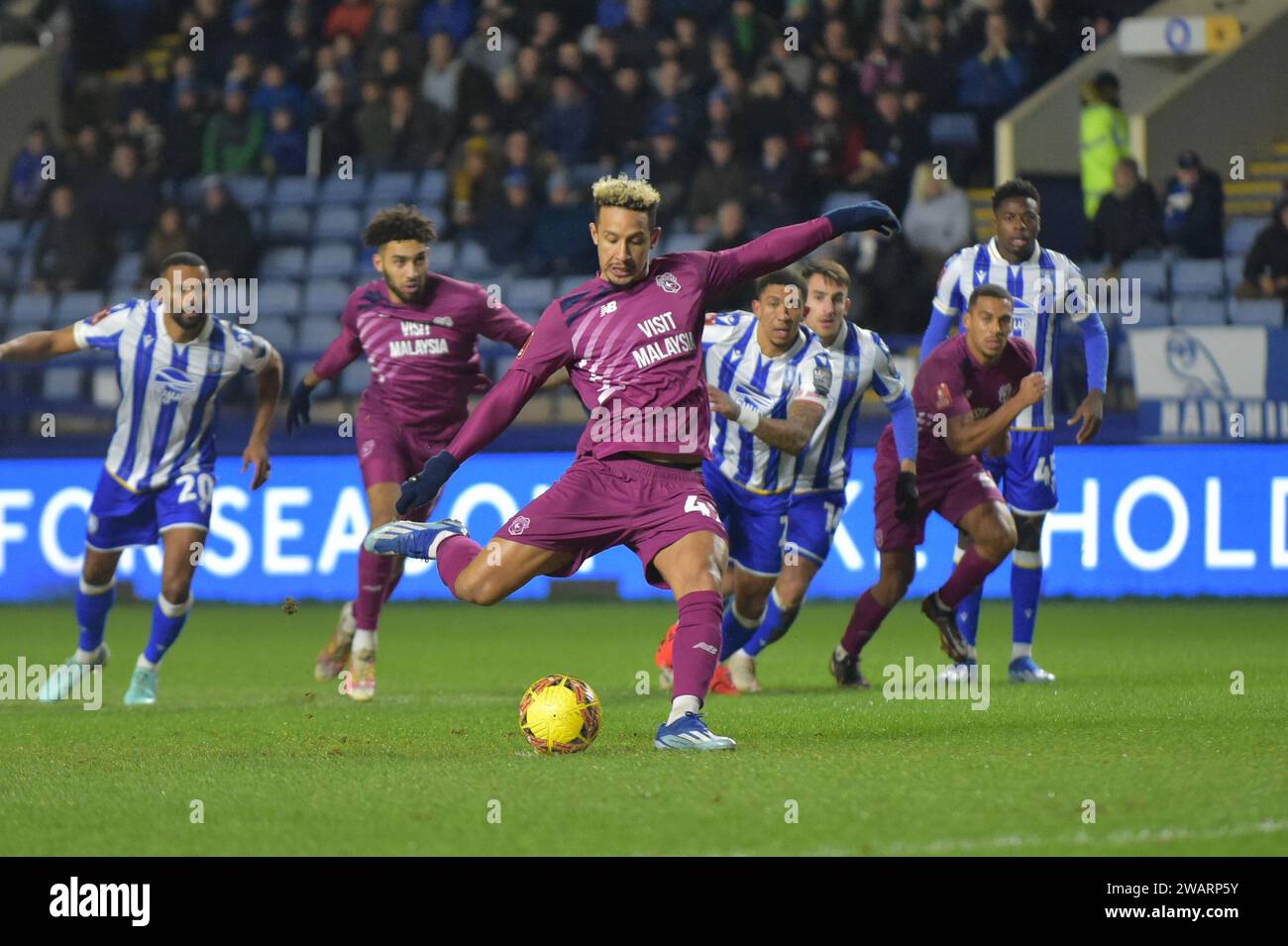 Callum Robinson of Cardiff City takes Cardiffs 2nd penalty which is ...