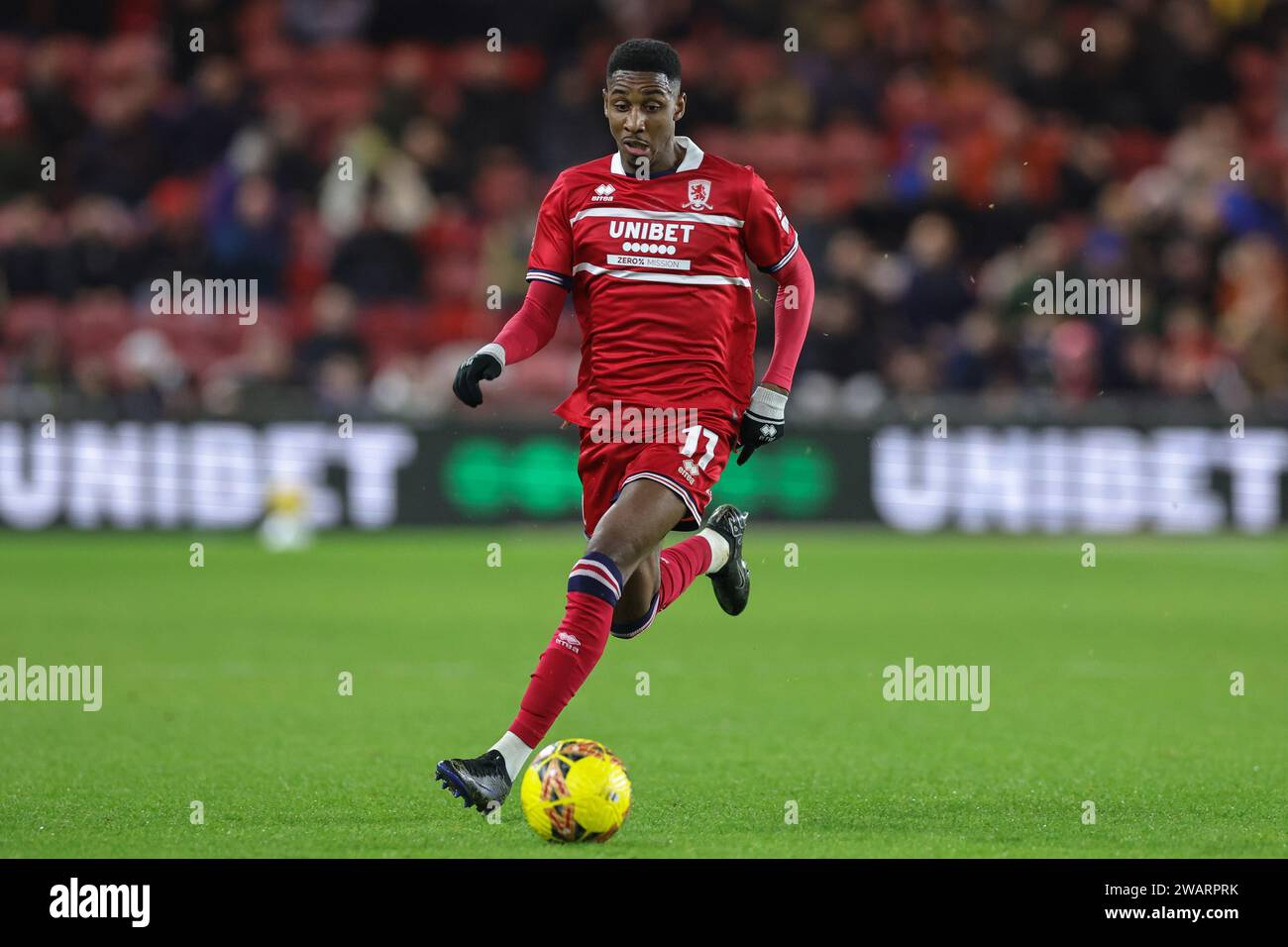 Isaiah Jones of Middlesbrough breaks with the ball during the Emirates ...