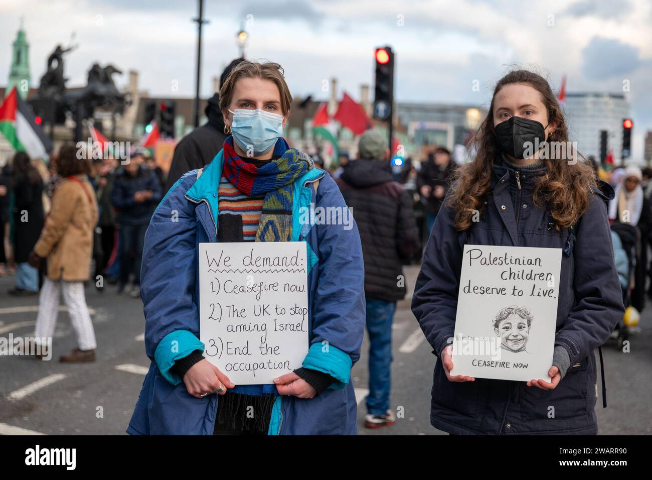 London/UK 06 JAN 2024, Anti-war protestors gathered in central London ...