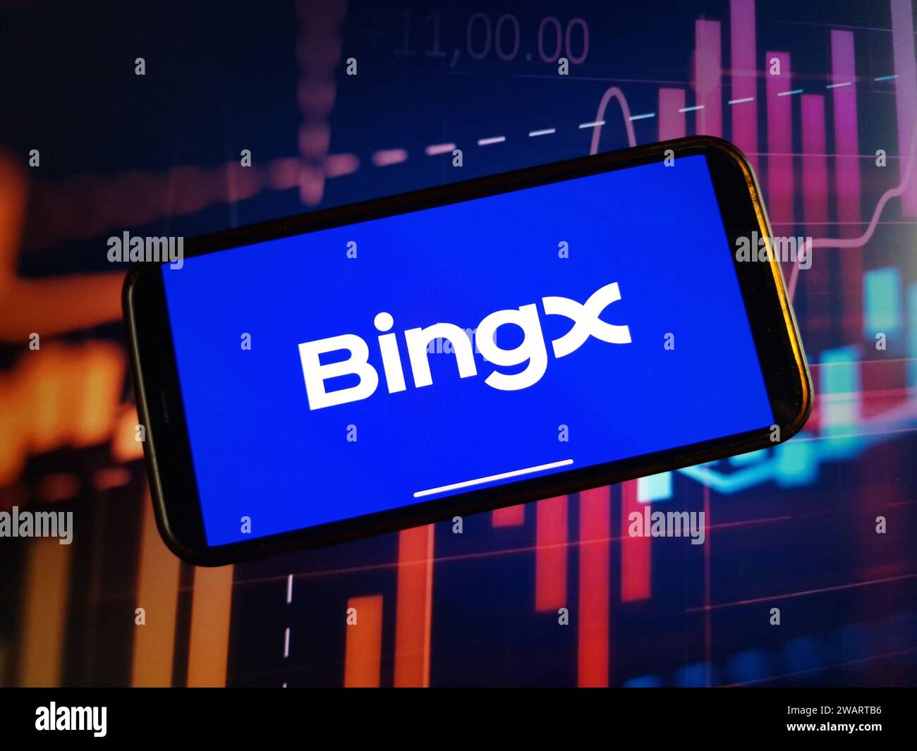 Konskie, Poland - January 05, 2024: BingX cryptocurrency exchange logo displayed on smartphone ...