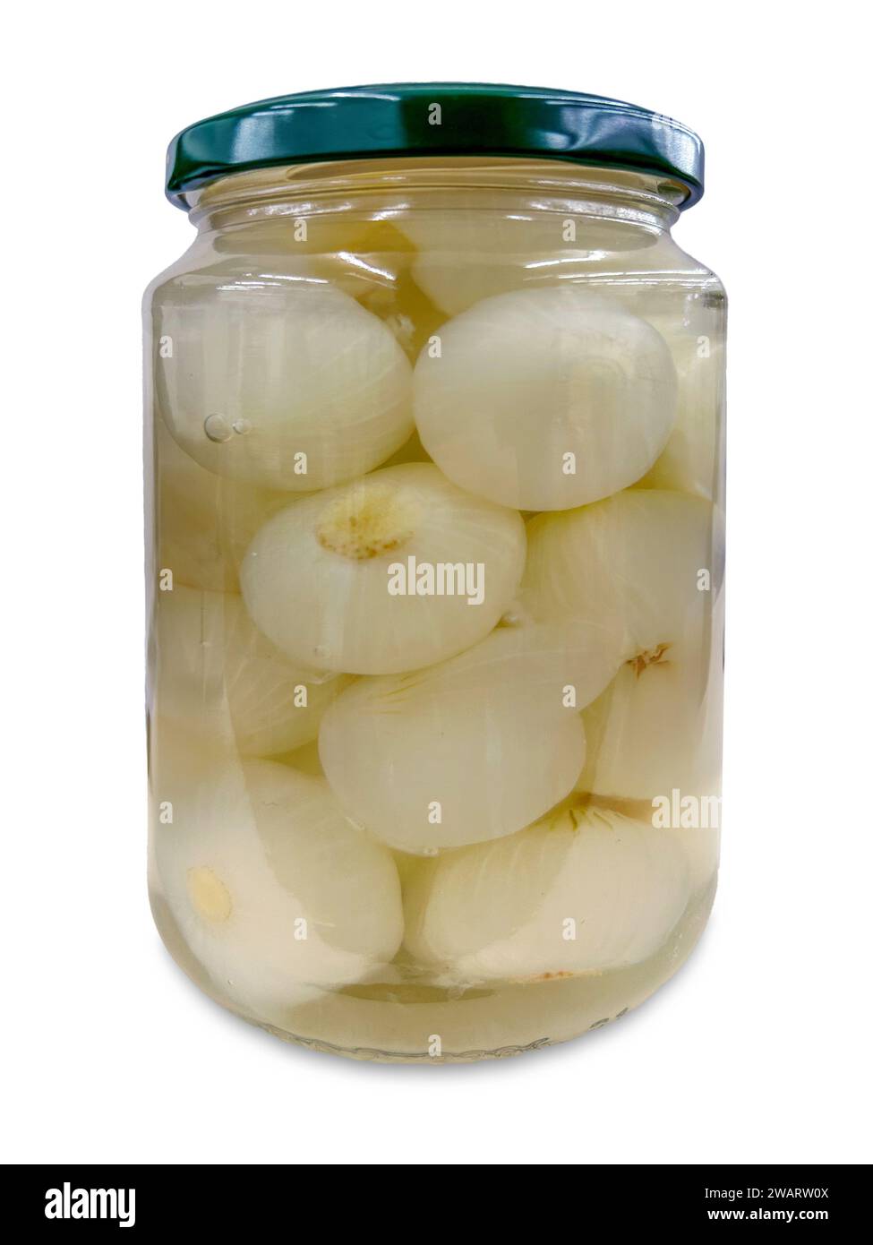 Small pickled onions in glass jar isolated on white with clipping path ...