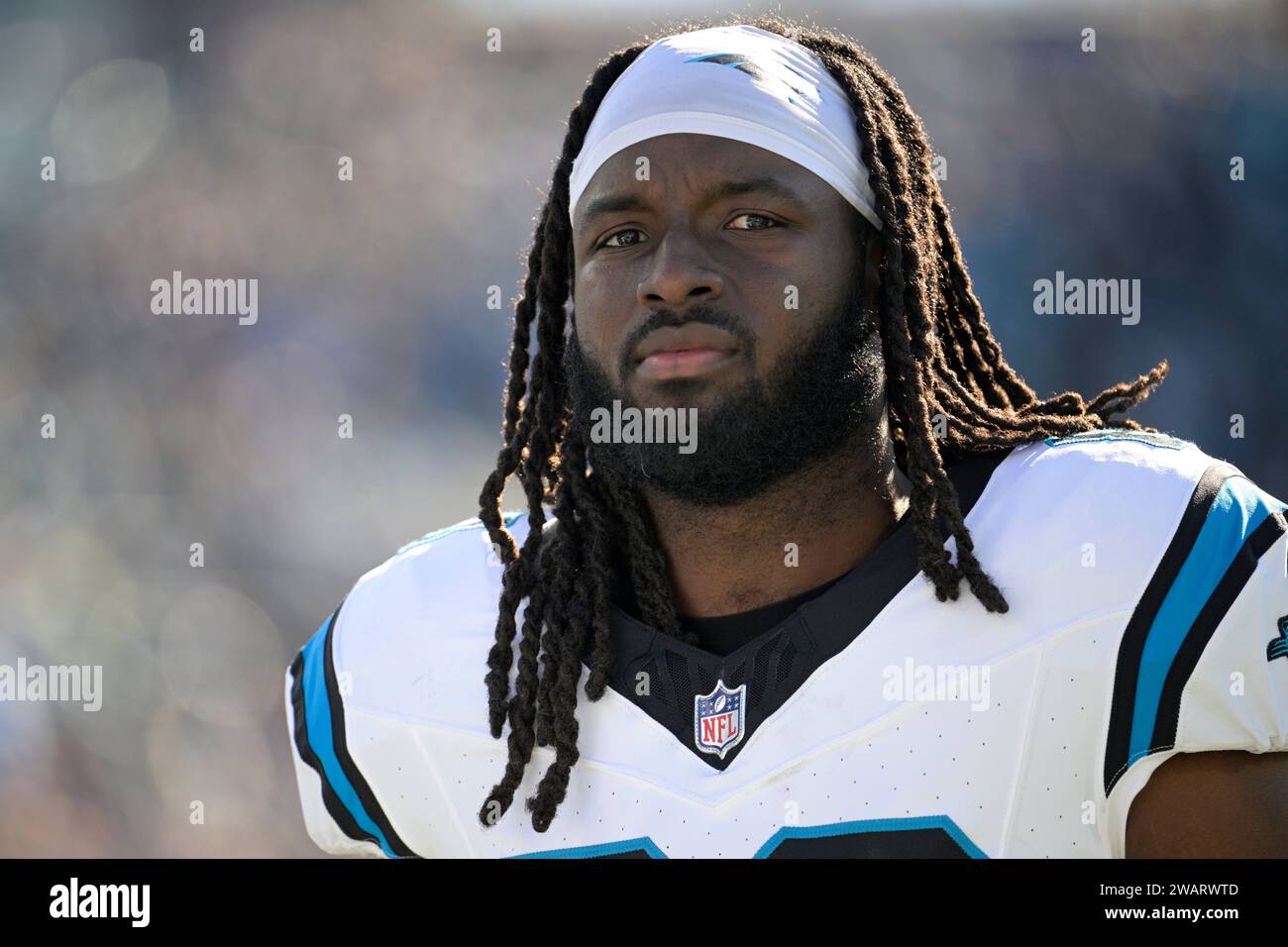 Carolina Panthers tight end Ian Thomas leaves the field after the first ...