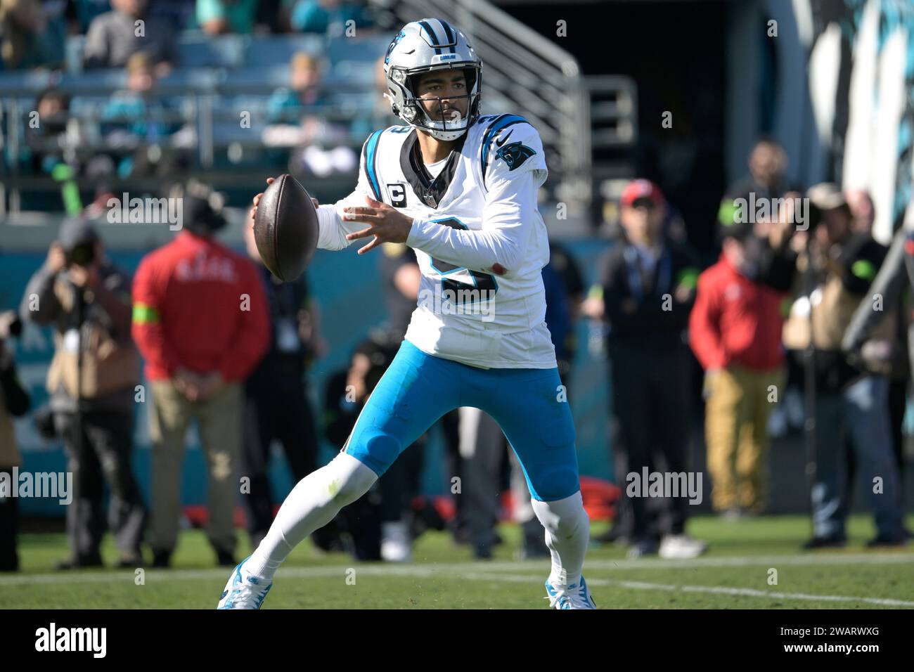 Carolina Panthers quarterback Bryce Young (9) throws a pass during the ...