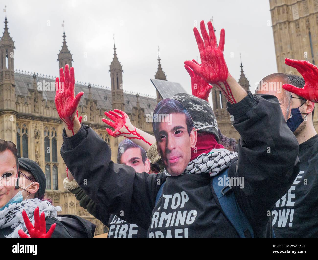 London UK. 6 Jan 2024. Protesters on Westminster Bridge where police ...