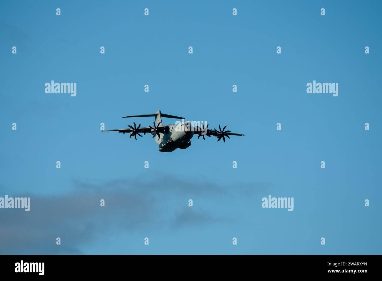 RAF Royal Air Force Airbus A400M Atlas military cargo plane on a low ...