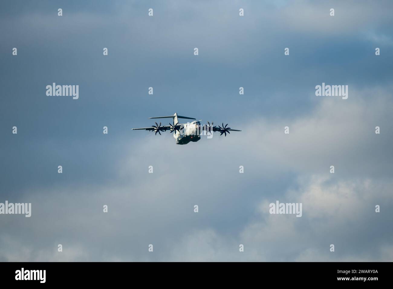 RAF Royal Air Force Airbus A400M Atlas military cargo plane on a low ...