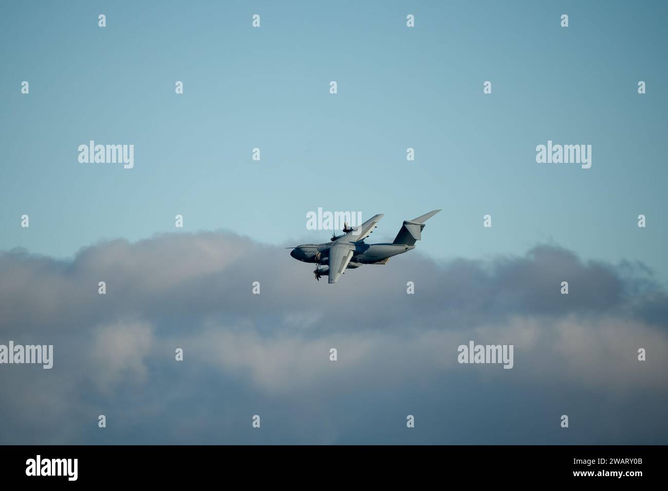 RAF Royal Air Force Airbus A400M Atlas military cargo plane on a low ...