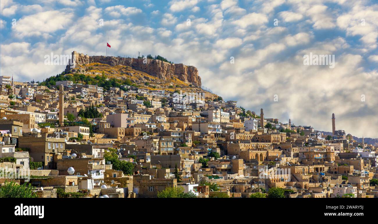 Ancient and stone houses of Old Mardin (Eski Mardin) with Mardin Castle ...