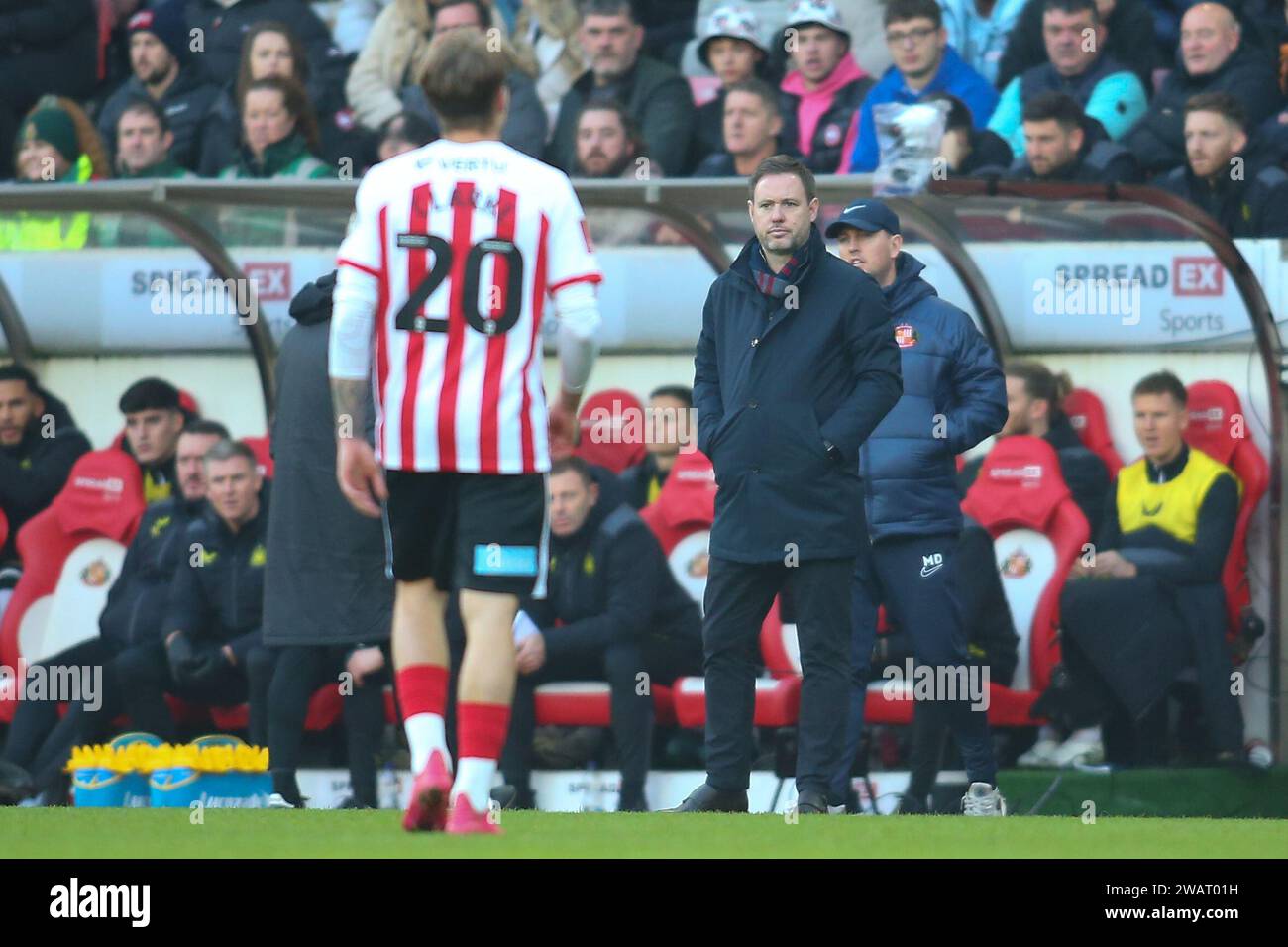 Sunderland on Saturday 6th January 2024. Sunderland Head Coach Michael ...
