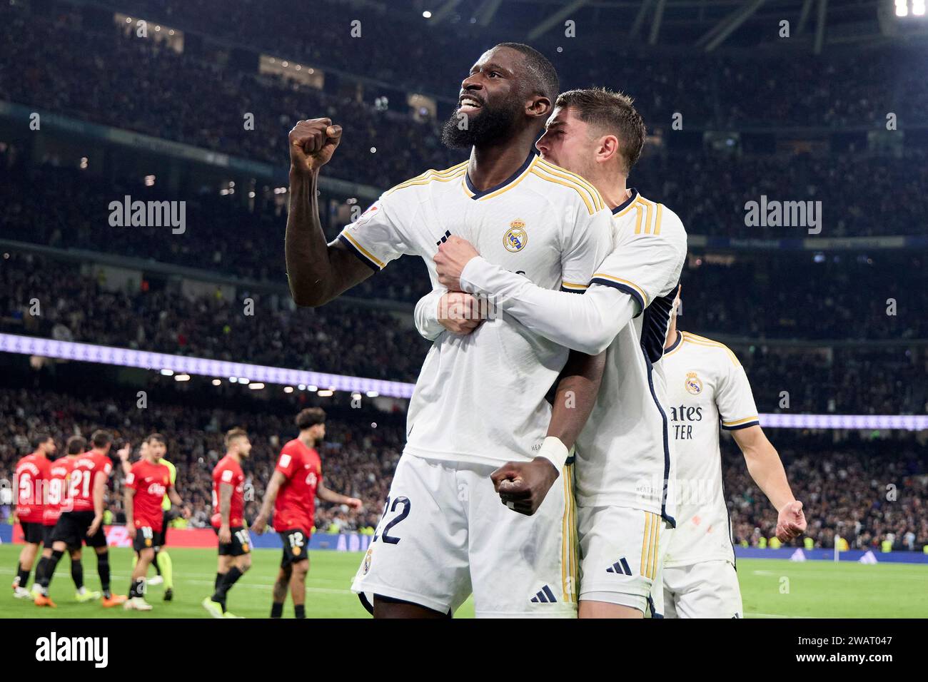 MADRID, SPAIN - JANUARY 03: Antonio Rudiger of Real Madrid celebrates ...