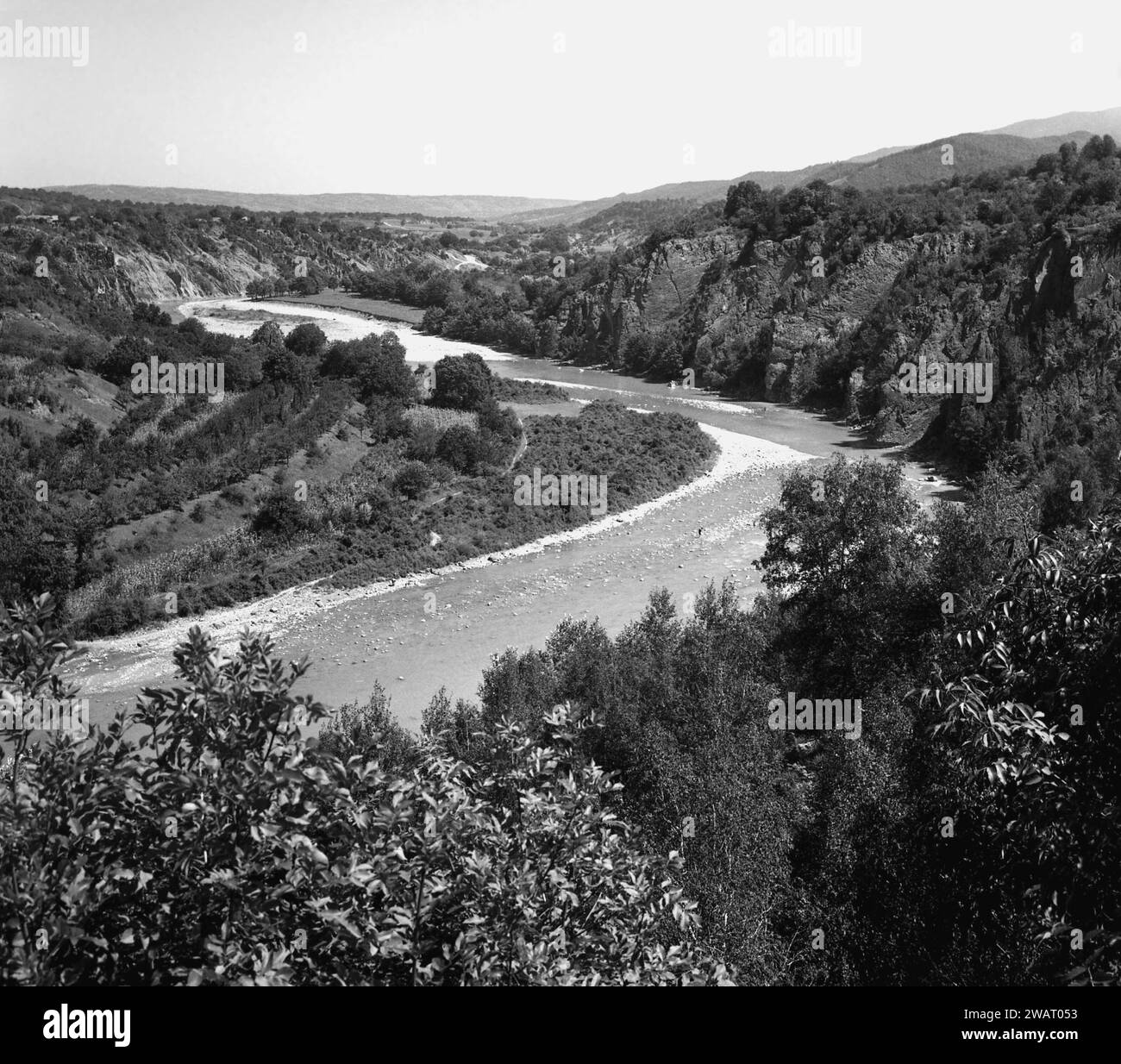 Vrancea County, Romania, approx. 1977. View of Putna River and its ...