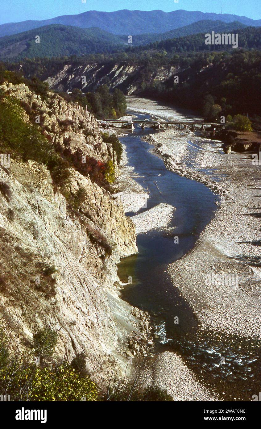 Vrancea County, Romania, approx. 1990. View of the valley of Putna ...