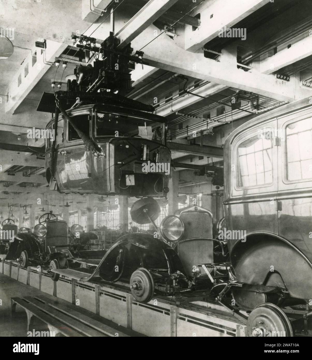 Car chassis assembly line at FIAT Automobiles Lingotto factory, Turin ...