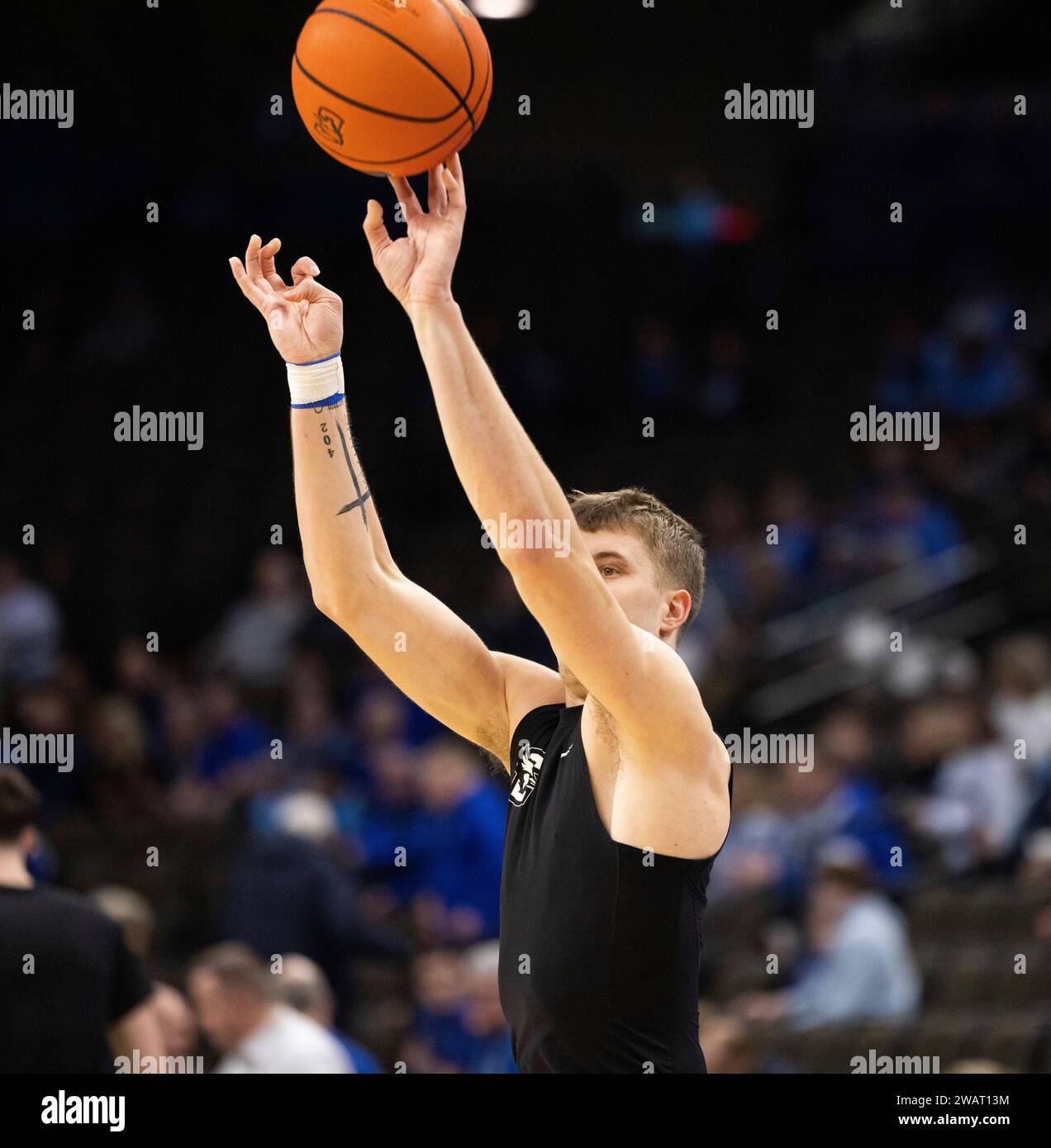 Creighton's Baylor Scheierman shoots baskets while warming up before ...