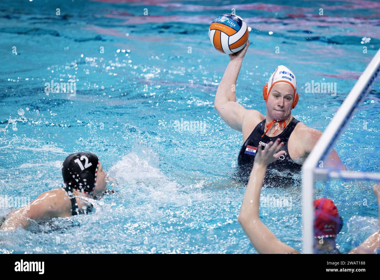 EINDHOVEN - Iris Wolves of the Dutch water polo team (f) in action ...