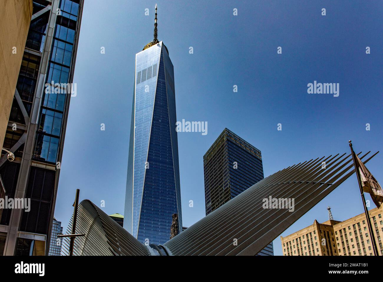 The tower of the commercial building One World Trade Center, which is ...