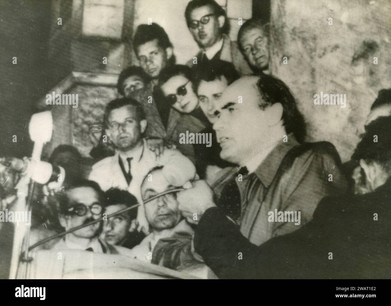 Unidentified political leader addressing the crowd, Europe 1956 Stock ...