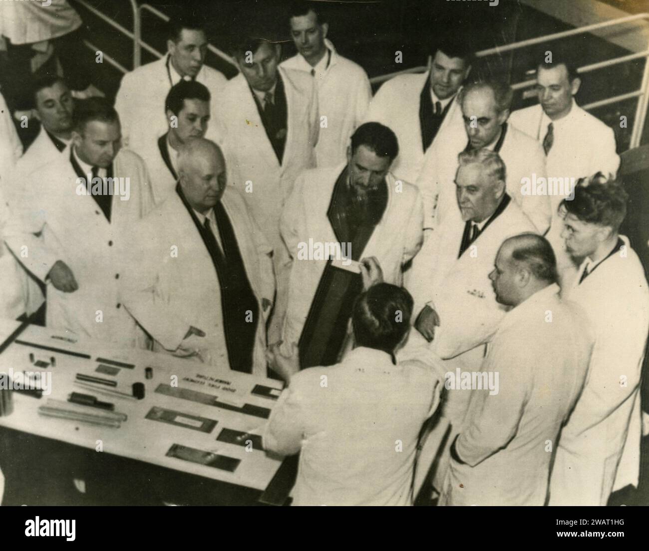 Russian Marshal Nikolai Bulganin and Nikita Krushchev visit to Harwell ...