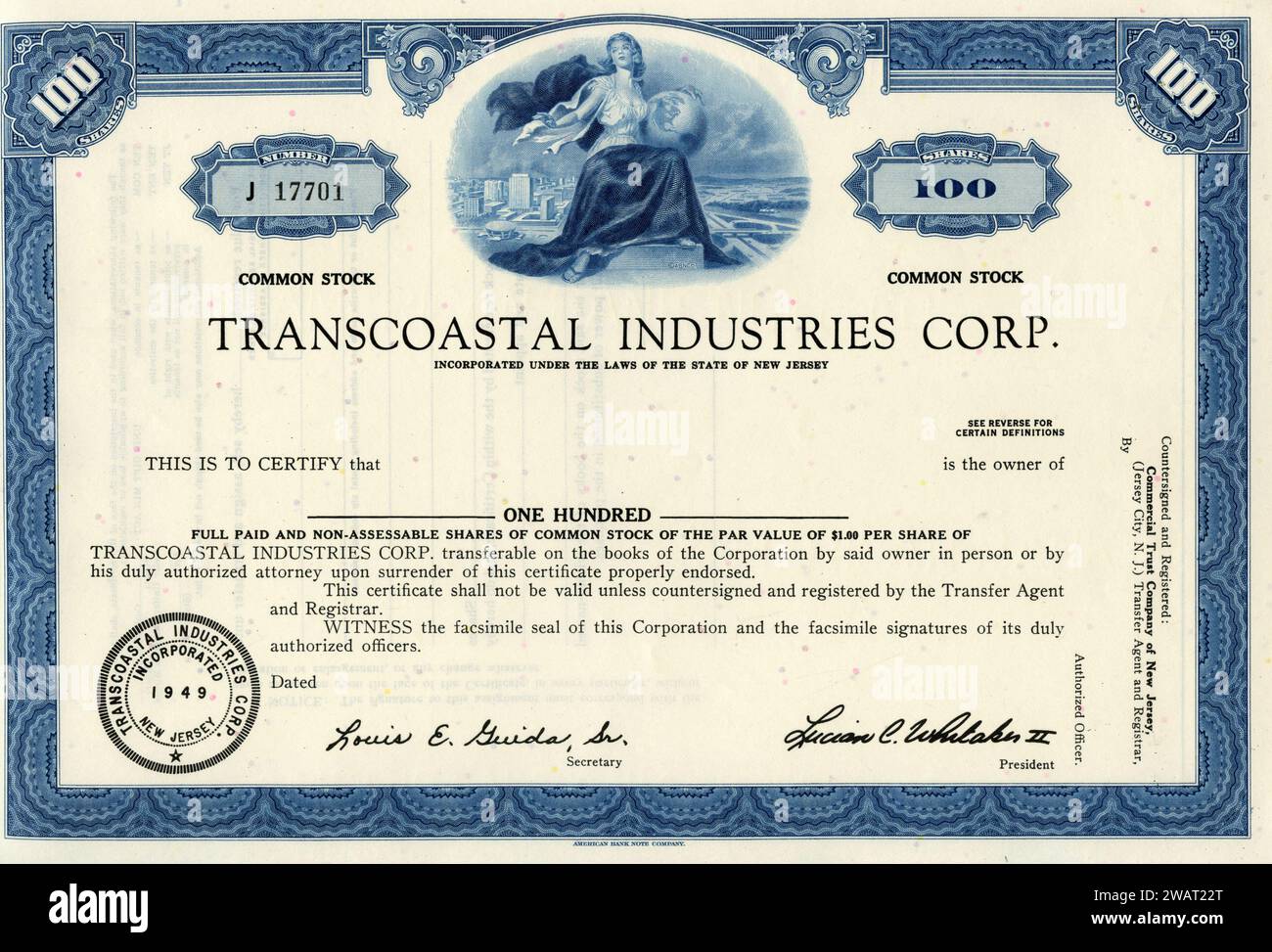 Old stock certificate of Transcoastal Industries Corp., USA 1950s Stock ...