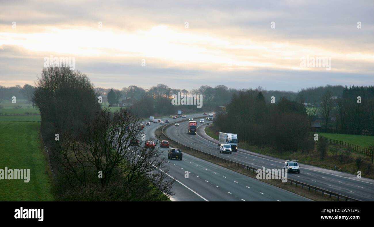 A view of the M61 Motorway and the early morning traffic, Chorley ...