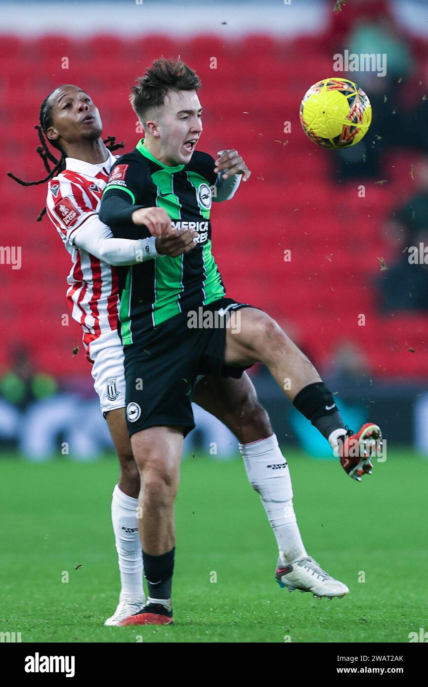 Stoke-on-Trent on Saturday 6th January 2024. Brightons Jack Hinshelwood ...