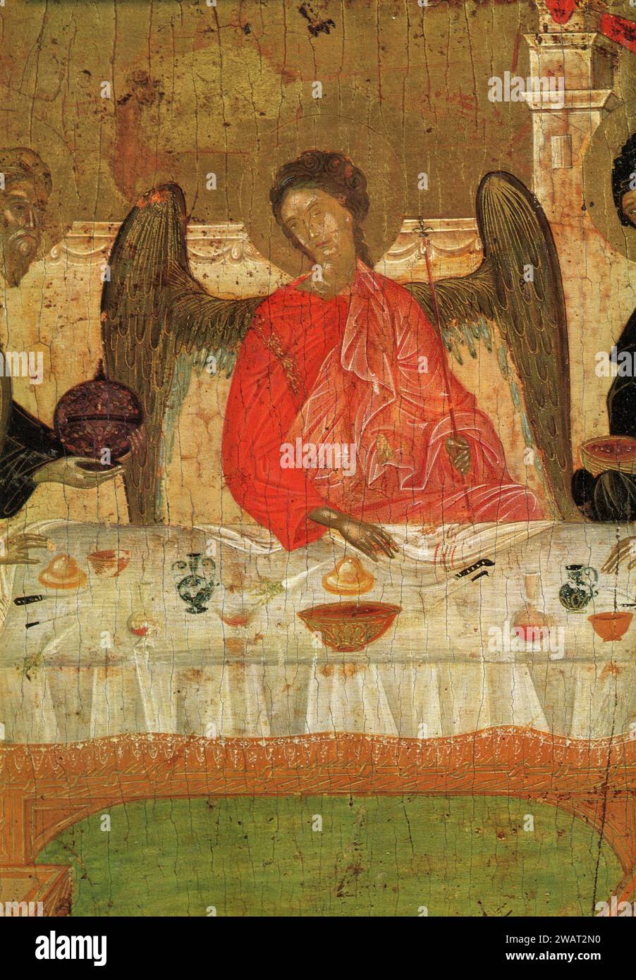 Abraham's hospitality, detail of the angel, painting, Athens, Greece ...