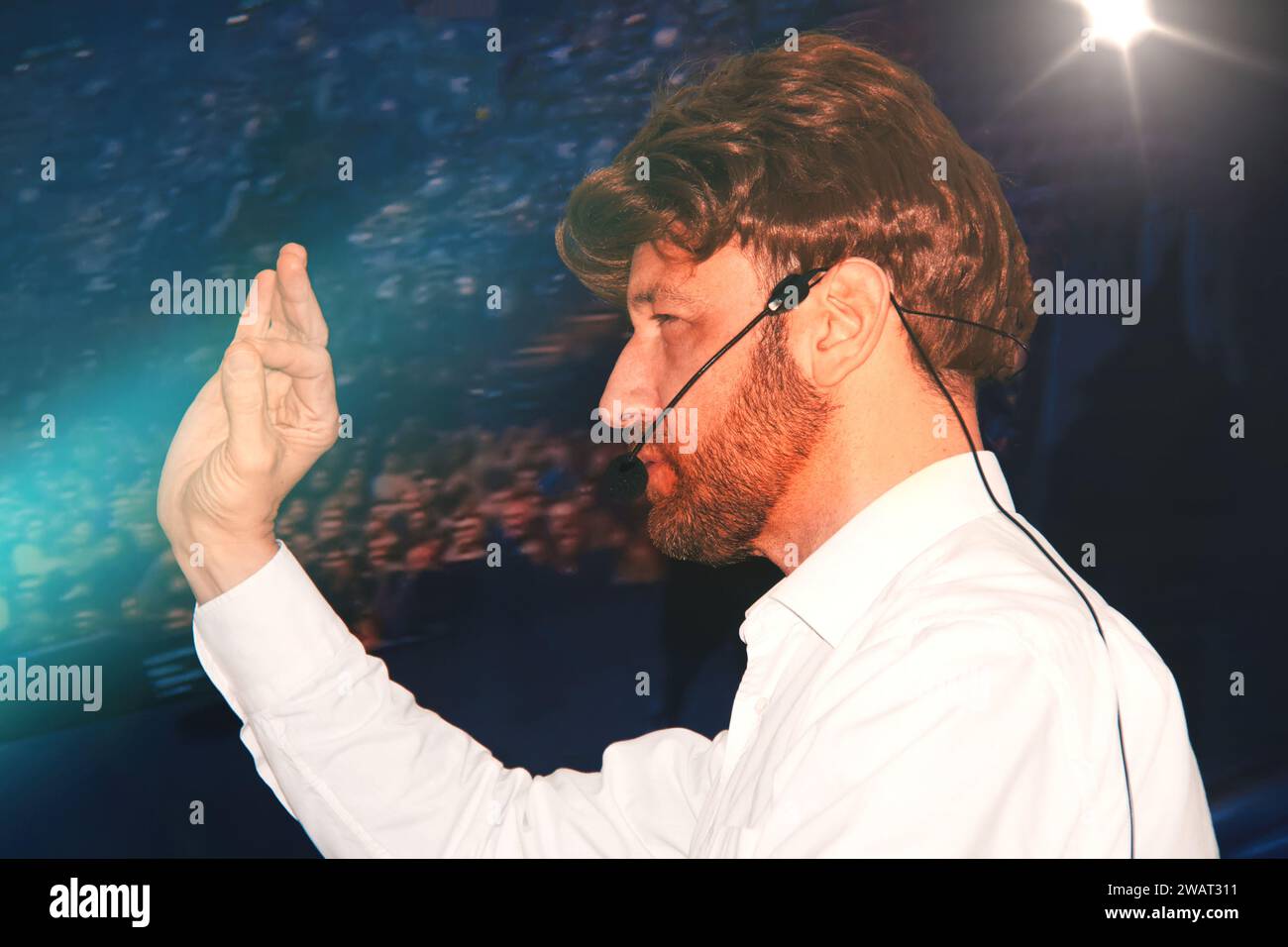 young attractive and confident successful guy speaking at corporate ...