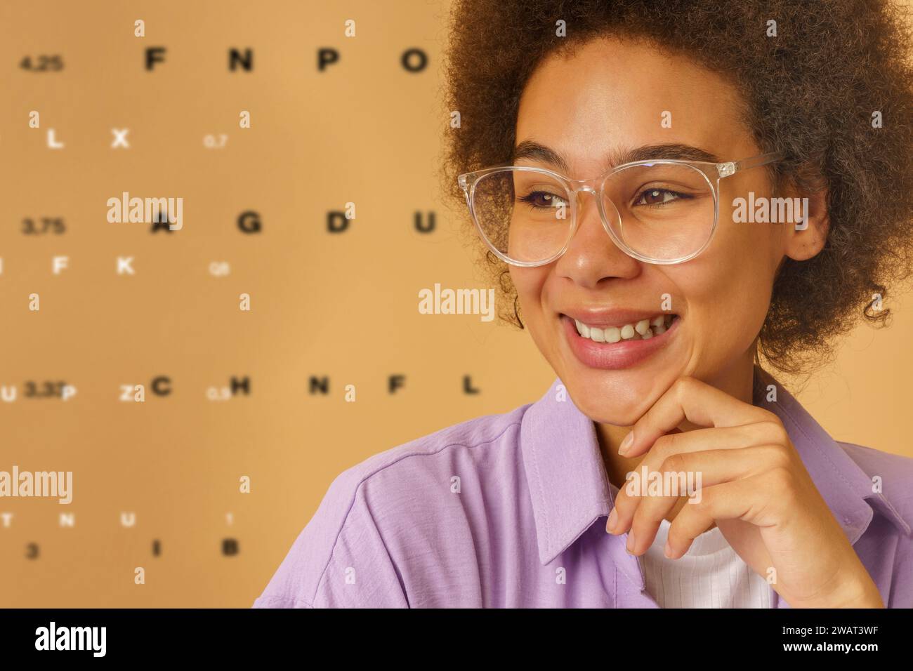 Happy woman with new eyeglasses to fix poor eyesight Stock Photo - Alamy