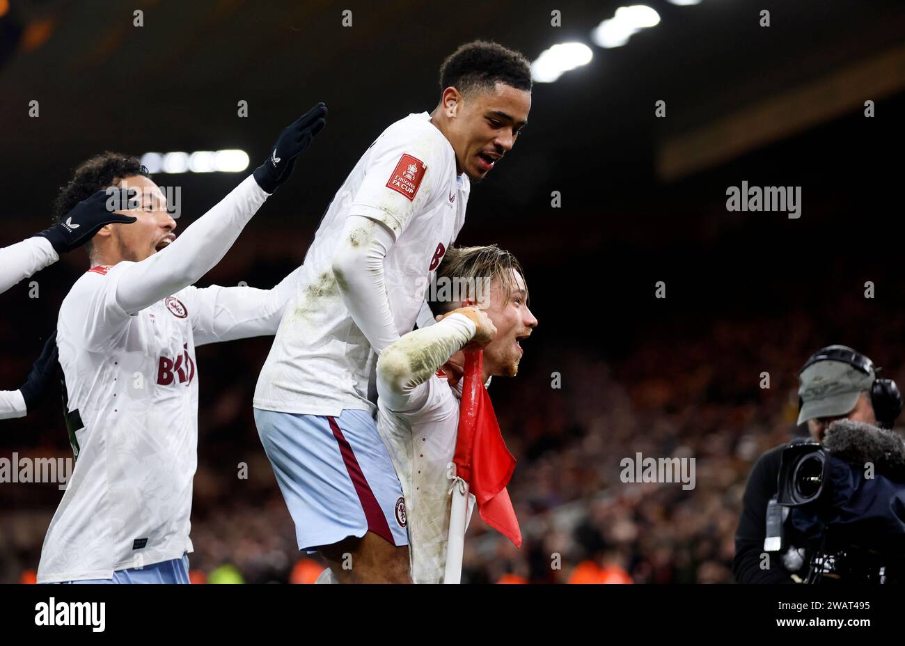 Aston Villa's Matty Cash (right) celebrates scoring their side's first ...