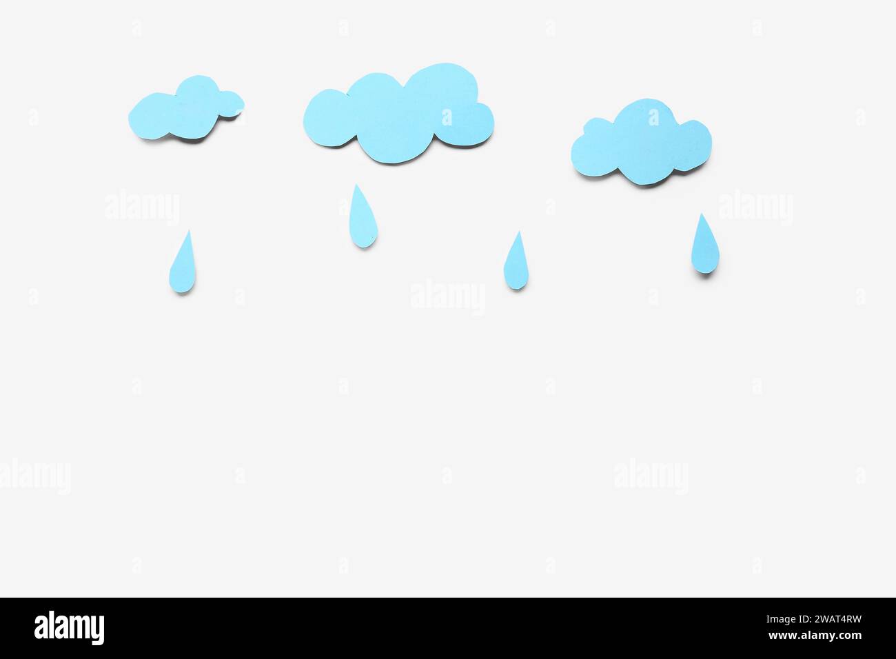 Paper clouds with rain drops on white background. Weather forecast ...