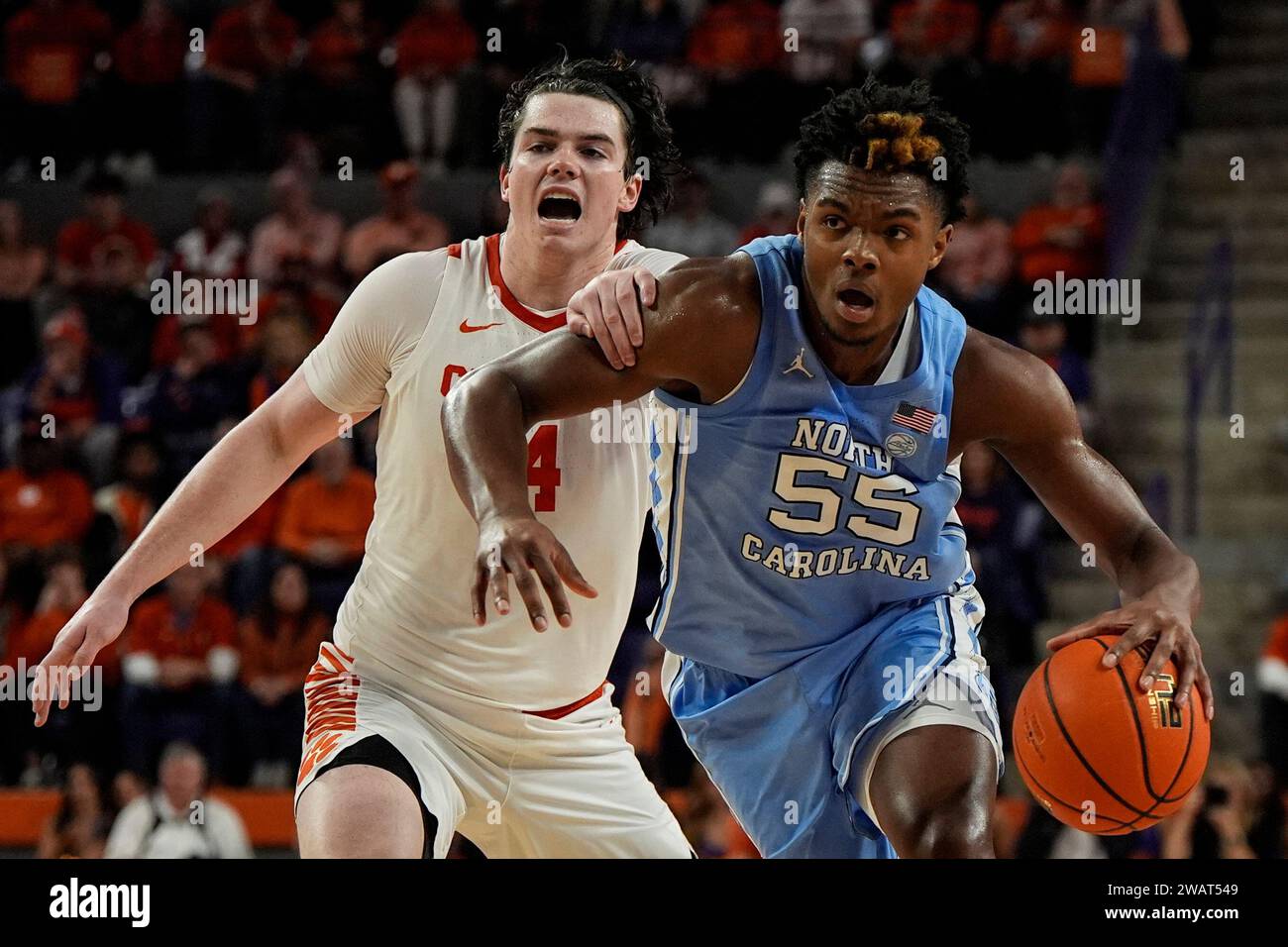 North Carolina forward Harrison Ingram (55) moves against Clemson ...